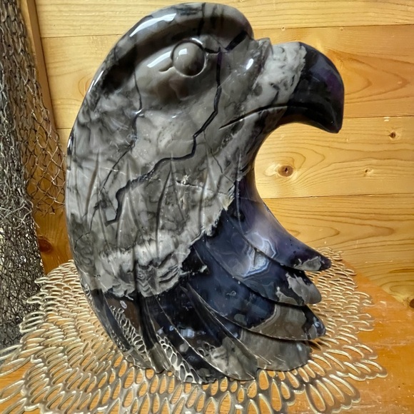 Art | Majestic Volcano Agate Blue And Gray Eagle Head Sculpture Natural ...